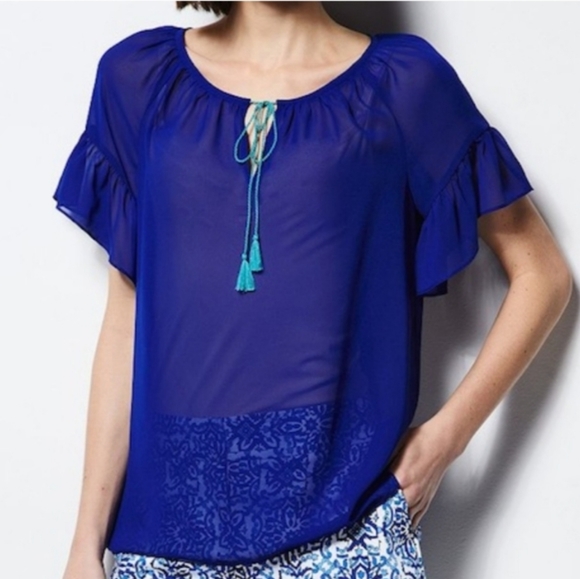 Milly | Tops | Milly For Design Nation Blue Sheer Chiffon Blouse Size ...